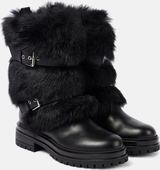 Gianvito Rossi Bikerstiefel Maverick aus Leder und Shearling