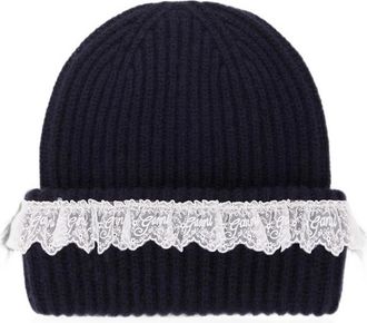 Ganni Lace-trim Ribbed Beanie Hat
