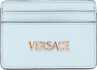 Versace logo-lettering leather cardholder - Blau