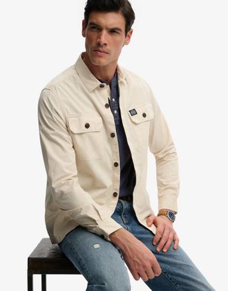 Superdry Surchemise &agrave; deux poches - Beige avoine-Blanc