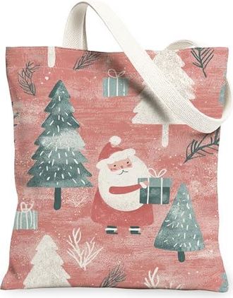 Generic Sacs fourre-tout en toile motif arbres de No&euml;l, motifs festifs, l&eacute;gers, lavables et r&eacute;utilisables pour les voyages en plein air Bea, p&ecirc;che, 13x15 Inch