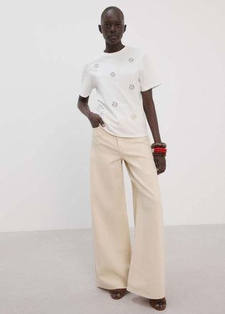 Mango T-shirt coton ajour&eacute; d&eacute;tails brod&eacute;s blanc - Femme - XXS - MANGO