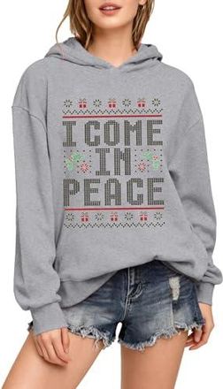 Generic Sweat à capuche de Noël pour femme - Manches longues - Tendance - Imprimé de Noël - Personnalisé et intéressant - Pour lautomne et lhiver - Veste légè