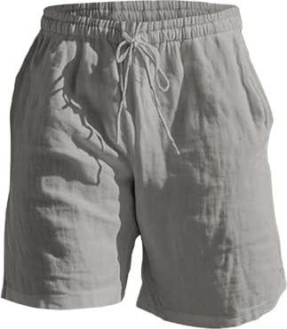 Generic Short d&eacute;t&eacute; ample et d&eacute;contract&eacute; en lin avec poches, taille &eacute;lastique, coupe d&eacute;contract&eacute;e, short de bain avec poches, doux et confortable, pour la plag