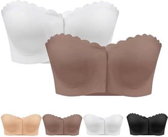 Generic Brassi&egrave;res sans couture avec fermeture sur le devant, soutien-gorge bandeau sans bretelles, bord ondul&eacute;, antid&eacute;rapant, sans renflement lat&eacute;ral, invisi