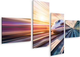 Islandburner Bild auf Leinwand Schneller Zug bei Sonnenuntergang auf Gleisen f&uuml;r Wohnzimmer Zugliebhaber Reiseb&uuml;ro Bilder Wandbilder Poster