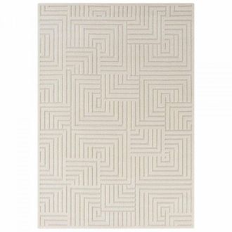ELLE Decoration Tapis salon 80 x 150 cm motif g&eacute;om&eacute;trique, beige, blanc, texture relief pour un int&eacute;rieur chaleureux et graphique, conception pliable pratique