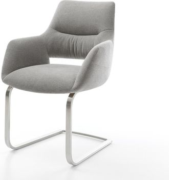 DELIFE Freischwinger Yago-Flex mit Armlehnen Strukturstoff Soft Grau Freischwinger flach Edelstahl Taschenfederkern, Esszimmerst&uuml;hle