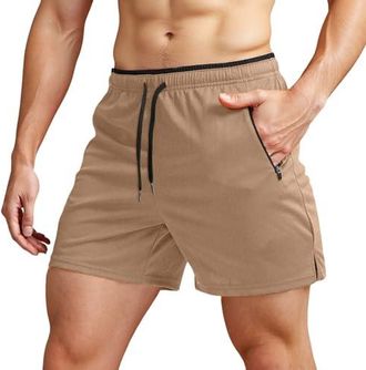 Generic Short de course pour homme avec poches &agrave; fermeture &eacute;clair, pour gym, entra&icirc;nement sportif, 12,7 cm, kaki, XXL