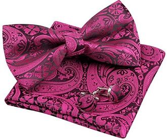 Alizeal Paisley Lot de Noeud Papillon Pr&eacute;-nou&eacute; & Mouchoir de Poche & Boutons de Manchette pour Homme-Rose Vif