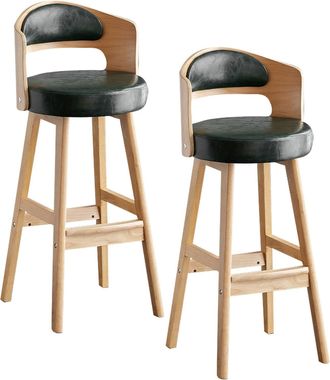 Generic K&uuml;chenbarhocker in Tresenh&ouml;he, gepolstert mit Kunstleder, R&uuml;ckenlehne, Holzbeinen und Fu&szlig;st&uuml;tze, 66/76 cm