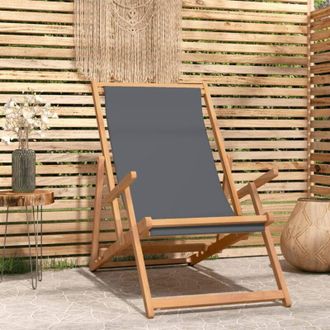 vidaXL Vidaxl - Strandstuhl Klappbar Massivholz Teak Grau