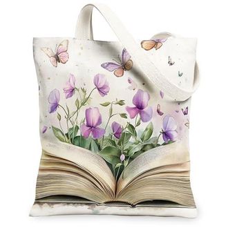 Generic Sac fourre-tout en toile pour le shopping, 33 x 38 cm, sac d&eacute;picerie r&eacute;utilisable pour femme, peinture de voyage florale, d&eacute;coration cadeau