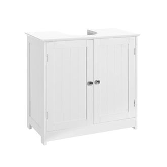 LOLAhome Unterwaschbecken-M&ouml;bel mit Holzfu&szlig; in Wei&szlig;, Badezimmerm&ouml;bel 60x30x60 cm