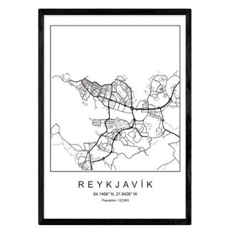 Nacnic Drucken Karte Reykjavik City skandinavischen Stil in Schwarz und Weiß. A3 Größe Plakat Das bedruckte Papier Keine 250 gr. Gemälde, Drucke und Poster f