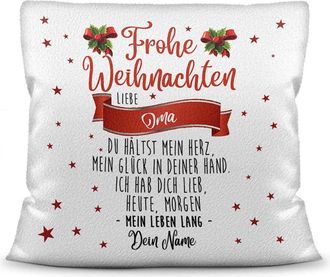 Tassendruck Weihnachts-Kissen mit liebem Spruch für - Oma - individuell mit eigenem Namen personalisierbar Motivkissen / 40x40 - Kissen Weiß - flauschig inkl. Fül