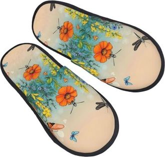 Generic Motif De Plantes Et DInsectes Colorés Pantoufle Maison Pantoufles Confort Chausson Pour Homme Intérieur Femme M