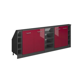 Vicco K&uuml;chenschrank f&uuml;r Dachschr&auml;gen R-Line, Rot Hochglanz/Anthrazit, 215 cm 5er Set