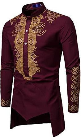 SoonerQuicker Chemise Dashiki à Manches Longues à imprimé Africain de Luxe Automne Hiver pour Hommes Sport Cargo Décontractée Blousons Aviateur à col Montant