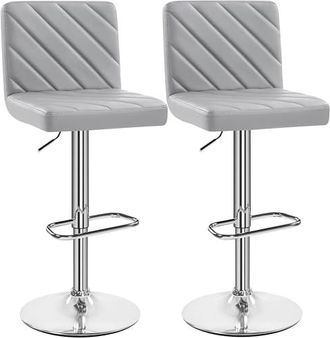 Yaheetech Lot de 2 Tabourets de Bar en Similicuir R&eacute;glables en Hauteur 92-113,5 cm Chaises de Bar avec Dossier Si&egrave;ges Pivotants Modernes Design Rayures Tabouret