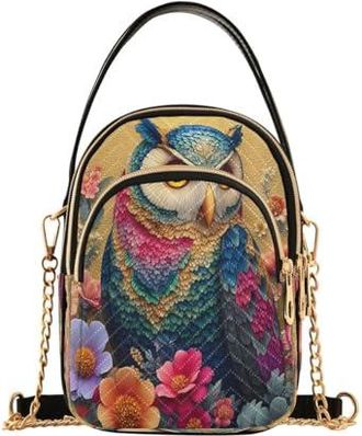 Mnsruu Sac &agrave; bandouli&egrave;re en cuir pour femme Motif fleurs tribales hiboux