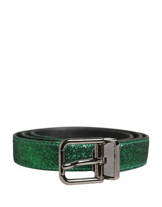 Dolce & Gabbana Men Green Lurex Polyester Metal Buckle Belt Calf