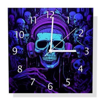 Wallario Design-Wanduhr Totendisko aus Glas, Motiv-Uhr Größe 30 x 30 cm, weiße Zeiger