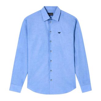 Emporio Armani Homme, Chemises, Bleu, Taille: XL Cotton Chambray Shirt