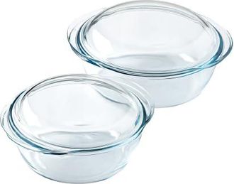 Pyrex 4 In 1 - Lot de 2 Cocottes - 1.6L et 2.3L - Verre Borosilicate - Cuisson Vapeur - Compatible micro-ondes, lave-vaisselle - Made in France