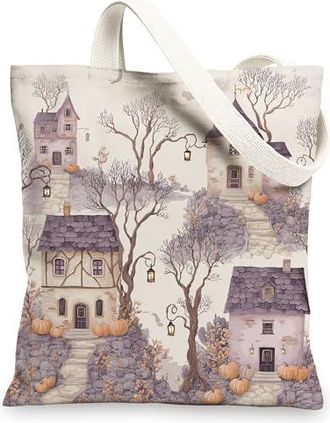 Generic Sacs fourre-tout vintage en toile artistique, motif maison, sacs dépicerie, sacs dépicerie réutilisables, légers et lavables, sacs en toile pour voyag