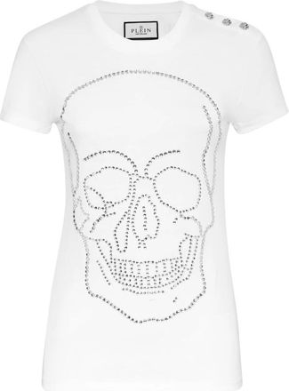 Philipp Plein Femme, Tops, Blanc, Taille: 40 FR T-Shirt Col Rond
