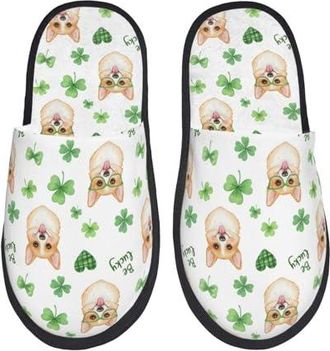 Generic Unisex Pantoufles Hommes Chiens mignons pour la Saint-Patrick Chausson Maison &eacute;l&eacute;gant Chaussons en Peluche pour Maison Hiver Femme M