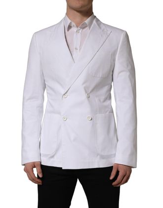 Dolce & Gabbana Mens White Cotton Double Breasted Blazer Jacket Elastane Clothing