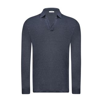 Gran Sasso Homme, Tops, Bleu, Taille: XL Polo en Jersey de Lin