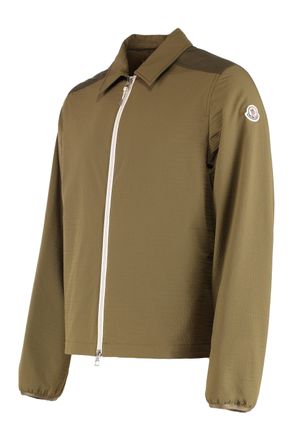 Moncler Mens Quilted Seersucker Shirt With Zip Olive Green Shell: Polyamide