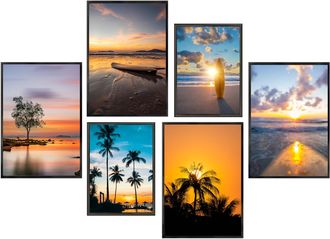 Wackadoo Bilderrahmen Set 6er 4 St. A4 21x29,7 (DIN A4), 2 St. 15x20 cm mit echten Glasscheiben, verschiedene Größen schwarz, photo frame Poster