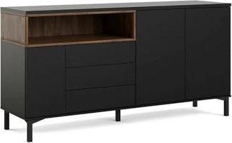 Dmora Kommode Madeleine, Wohnzimmerbuffet, Wohnzimmer-Sideboard, Moderne K&uuml;chen-Speisekammer, 176x48 h90 cm, Schwarz und Walnuss