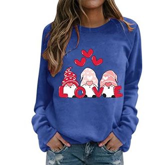 Generic Sweat-shirt &agrave; col rond et imprim&eacute; coeur &agrave; manches longues pour femme, pour la Saint-Valentin, 2026, bleu, L