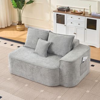 STILVORA Canap&eacute; Droit 2 Places sans Montage avec Coussins et Poches Lat&eacute;rales Confort Moelleux Design Moderne en Chenille Gris