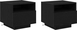 vidaXL Vidaxl - Nachttische mit LED-Lichtern 2 St&uuml;ck Schwarz Eichenholz 40x39x37 cm