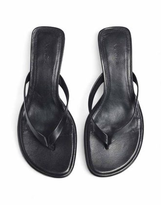 NA-KD Tongs en cuir &agrave; talon - Noir