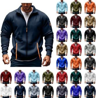 Generic Haut de surv&ecirc;tement zipp&eacute; pour homme, veste sweat-shirt &agrave; manches longues sans capuche, coupe r&eacute;guli&egrave;re, pull zipp&eacute; avec poches, pull d&eacute;contract&eacute; resp