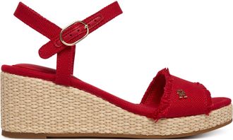 Tommy Hilfiger Sandalen Tommy Hilfiger Mid Woven Wedge Espad Fringe FW0FW09470 Rot