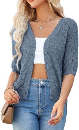 Grace Karin Cardigan Vintage &agrave; Manches Courtes pour Femmes Cardigan Creux CL2656 Gris Bleu XXL
