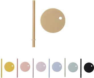 DESIGN LETTERS Deckel mit Strohhalm für Baby und Kinder Trinkglas in Tritan (Beige) - BPA-frei, leicht zu trinken, hält den Strohhalm mit einem Stopfen an Ort und St