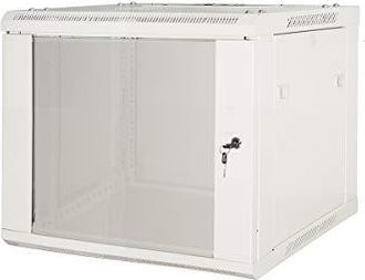 Link Schrank Rack 19 Zoll 6 Wandschrank (H) 370 x (B) 600 x (T) 450 Grau zerlegt, Glastür