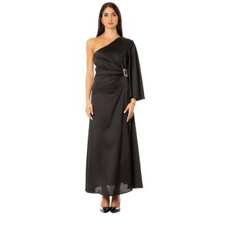 Simona Corsellini Robe &eacute;l&eacute;gante asym&eacute;trique en satin - Femme - Robes - Noir - Taille: 40 FR