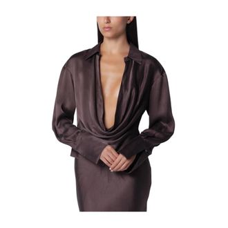 Andamane Lilia Deep V Kragen Bluse - - Blouses & Shirts - Damen - Braun - XS