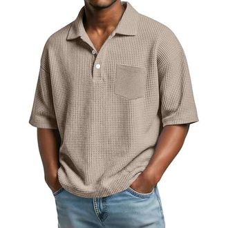 Generic Polo gaufr&eacute; pour homme, couleur unie, polos de golf avec poche sur la poitrine, polo de sport uni, t-shirt de sport &agrave; manches courtes, t-shirt basique