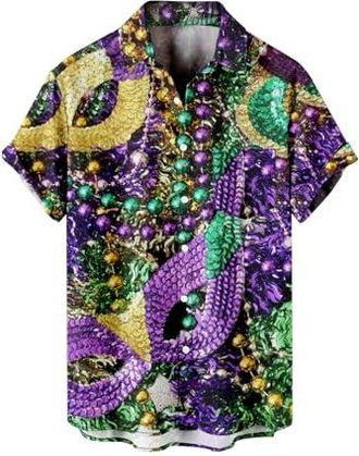 Generic Costume de carnaval pour homme - Chemise &agrave; manches courtes - Chemise de loisirs - Chemise de vacances - V&ecirc;tement de f&ecirc;te - Bouton Down Streetwear - Ma